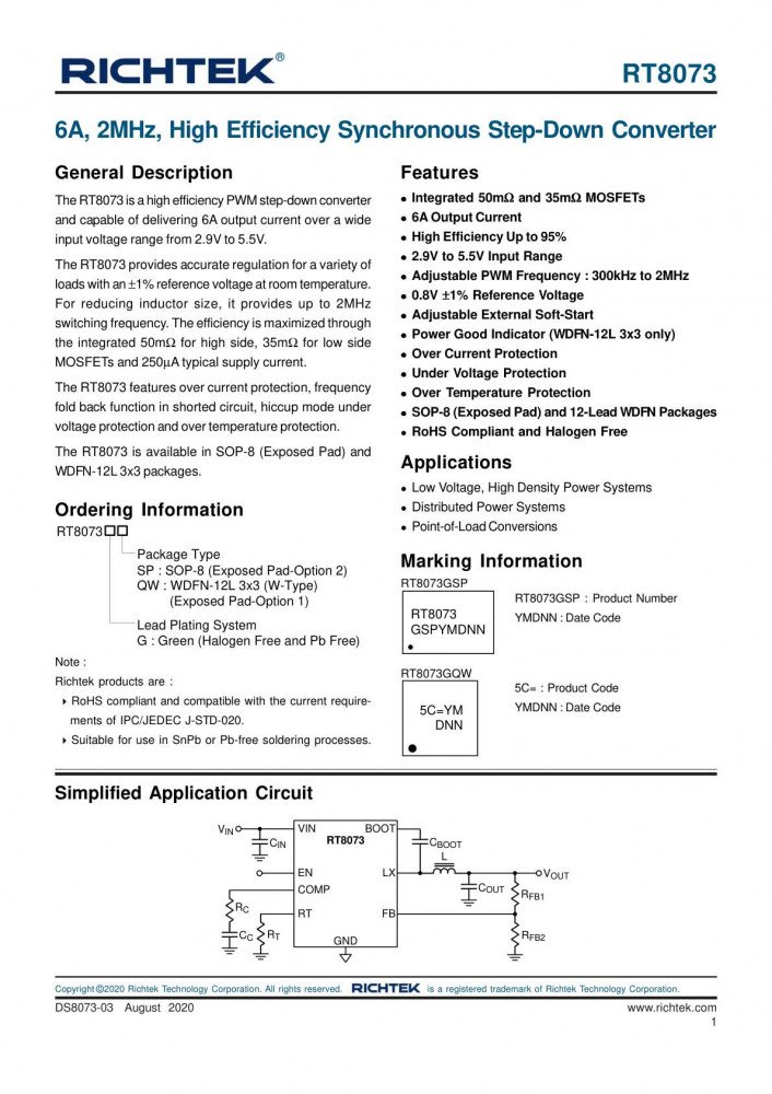 RT8073 datasheet page 1
