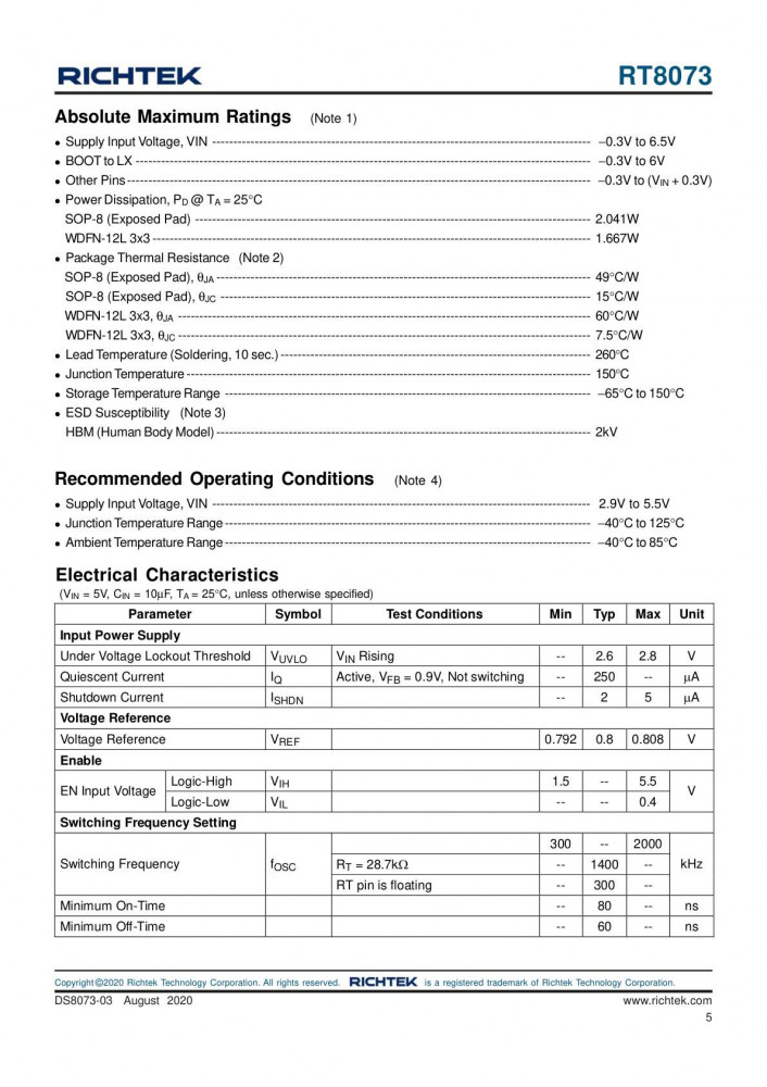 RT8073 datasheet page 5