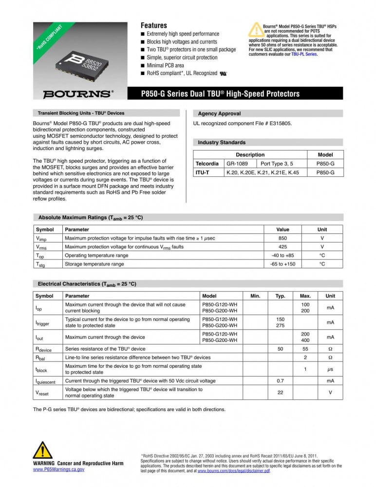 P850-G120-WH datasheet page 1