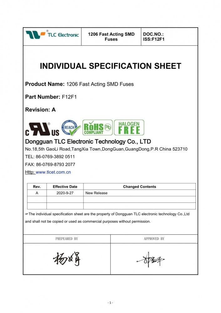 F12F1 datasheet page 1