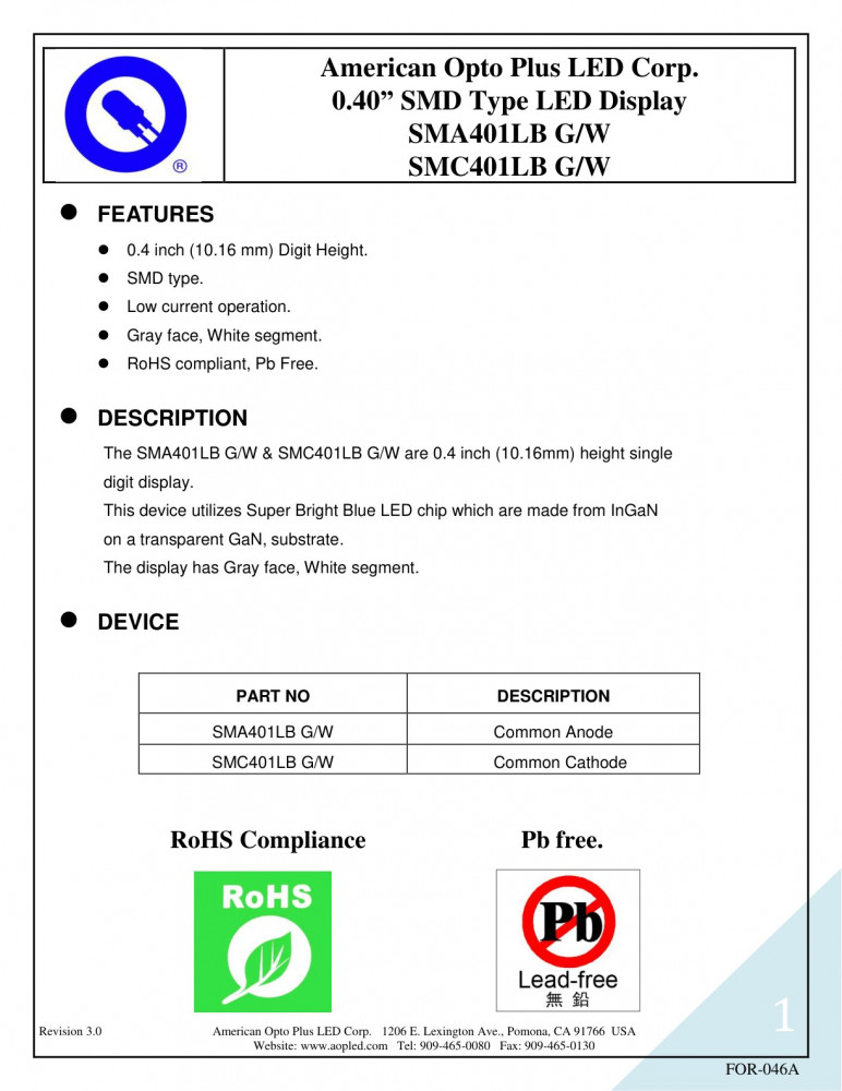 SMA401LB datasheet page 1