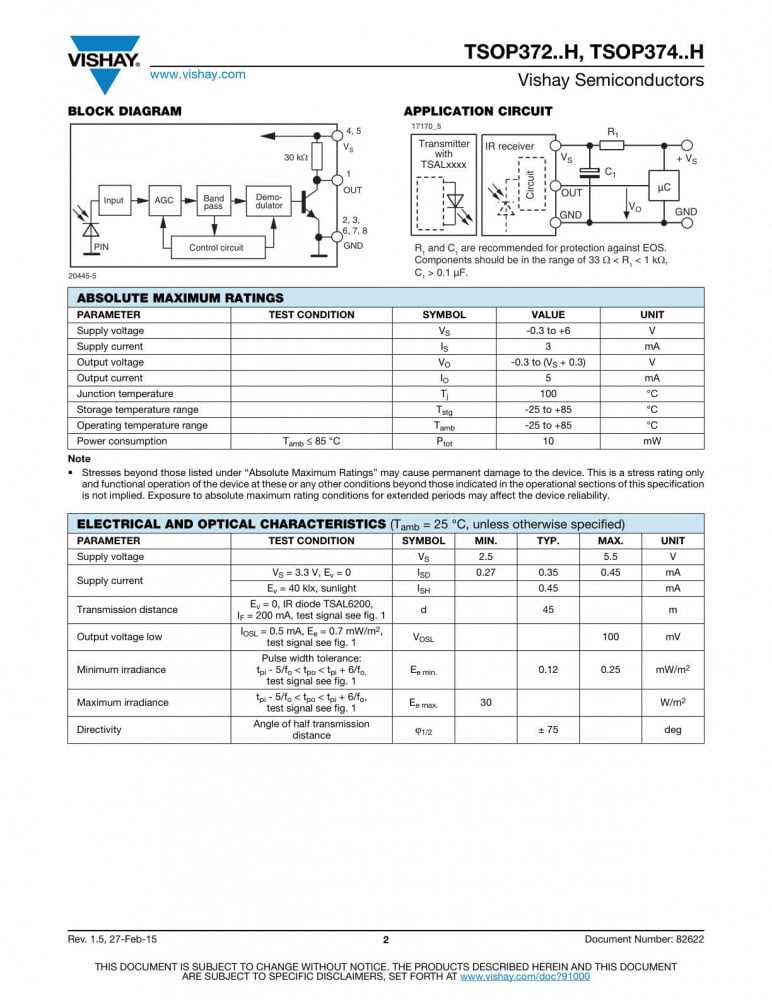 TSOP37438HTT1 datasheet page 2