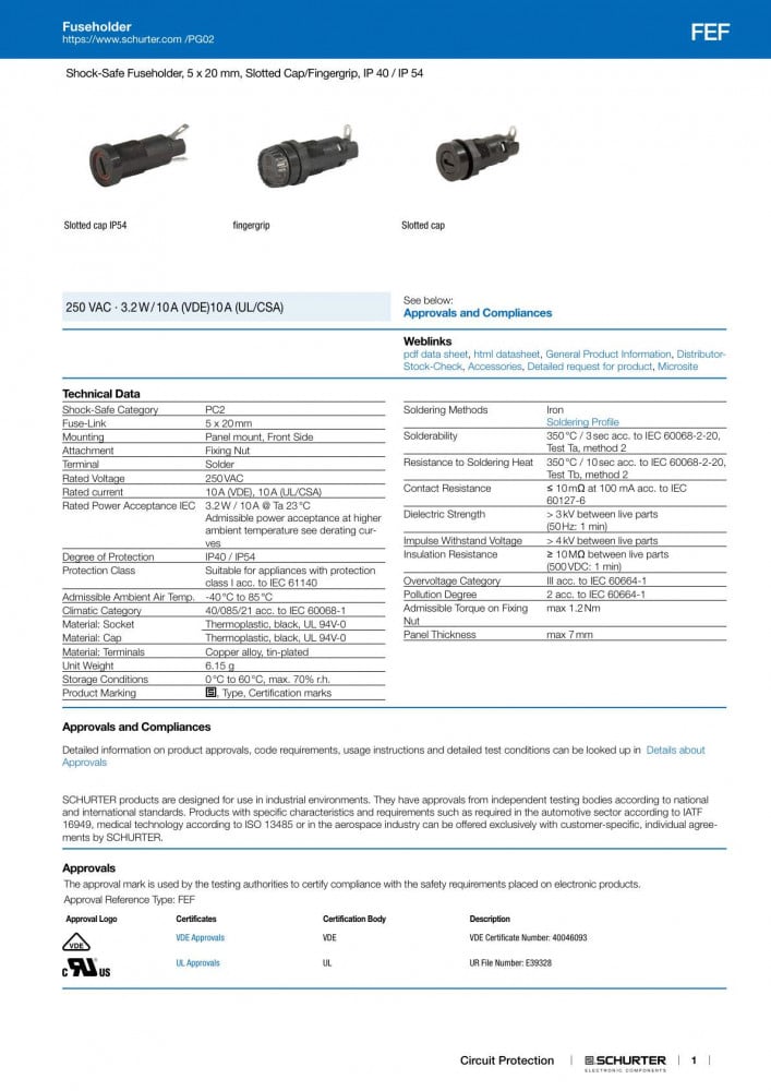 SCHURTER 0031.1185 datasheet page 1