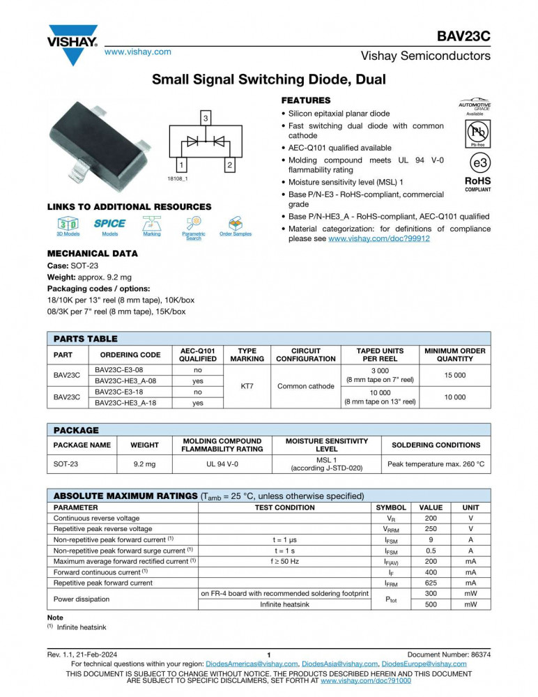 BAV23C datasheet page 1