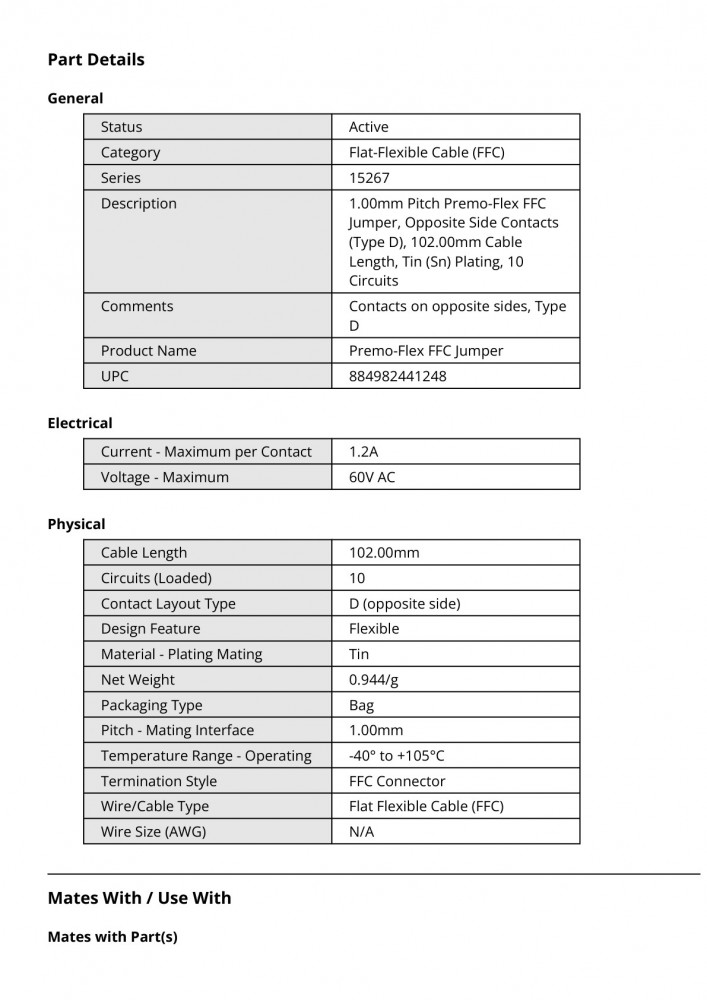 MOLEX FFC family specification page 2