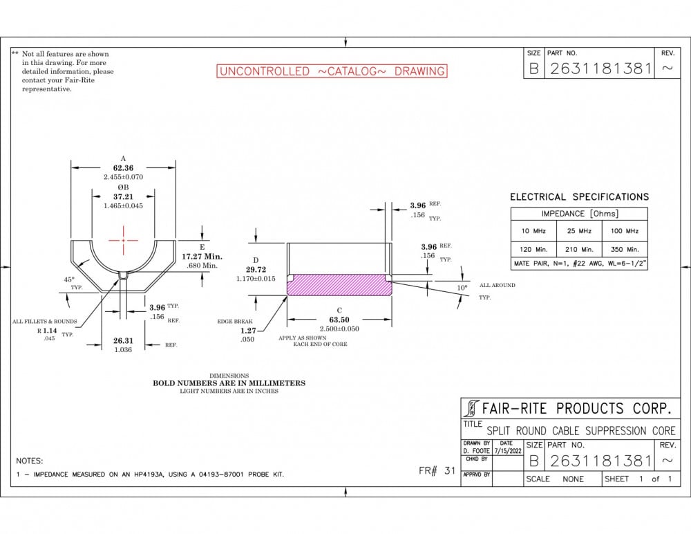Fair-Rite 2631181381 technical document page