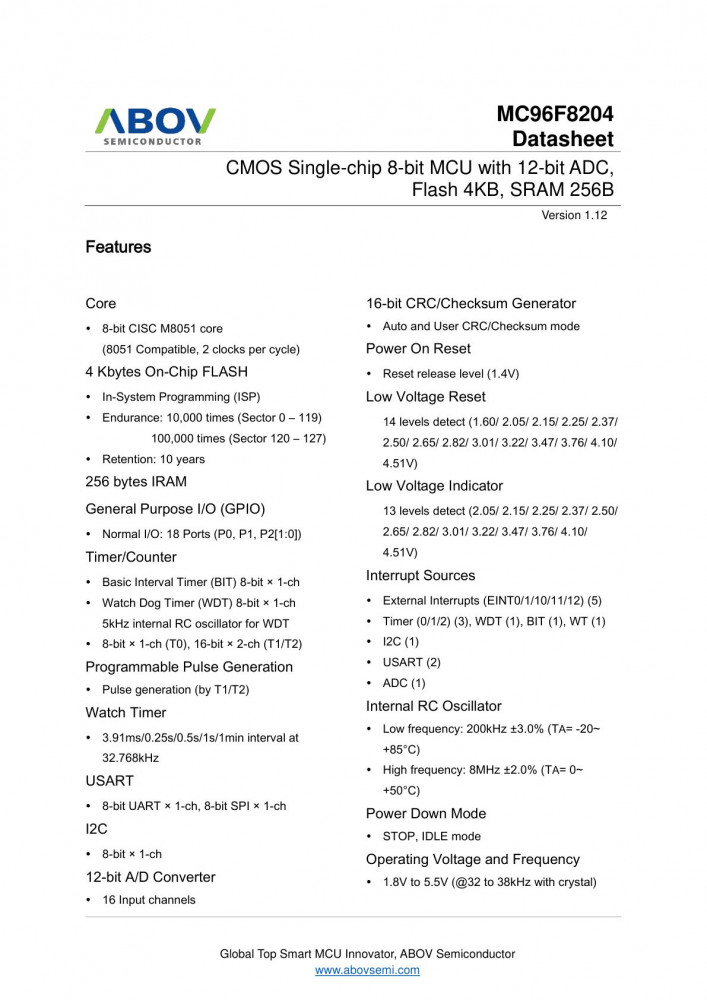 MC96F8104MBN datasheet page 1