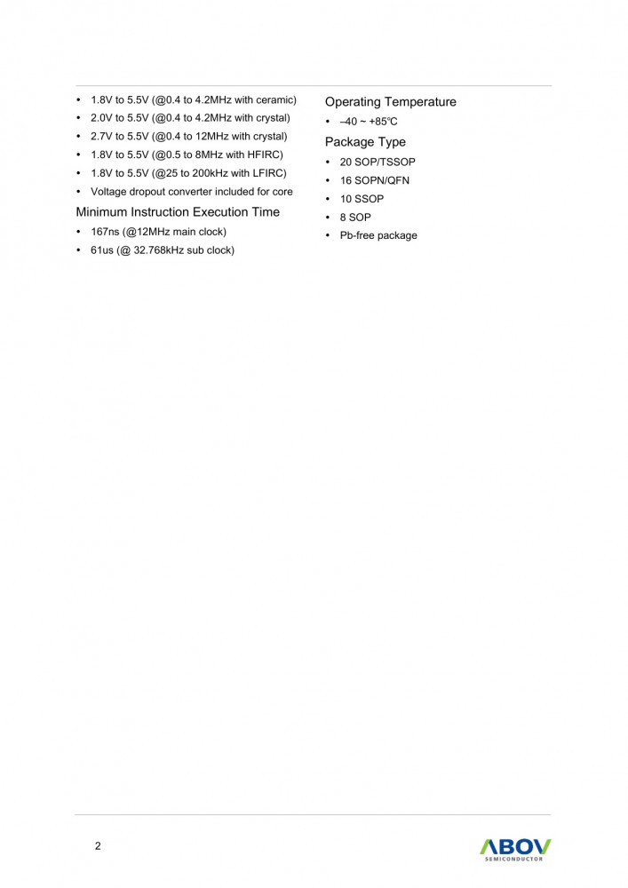 MC96F8104MBN datasheet page 2