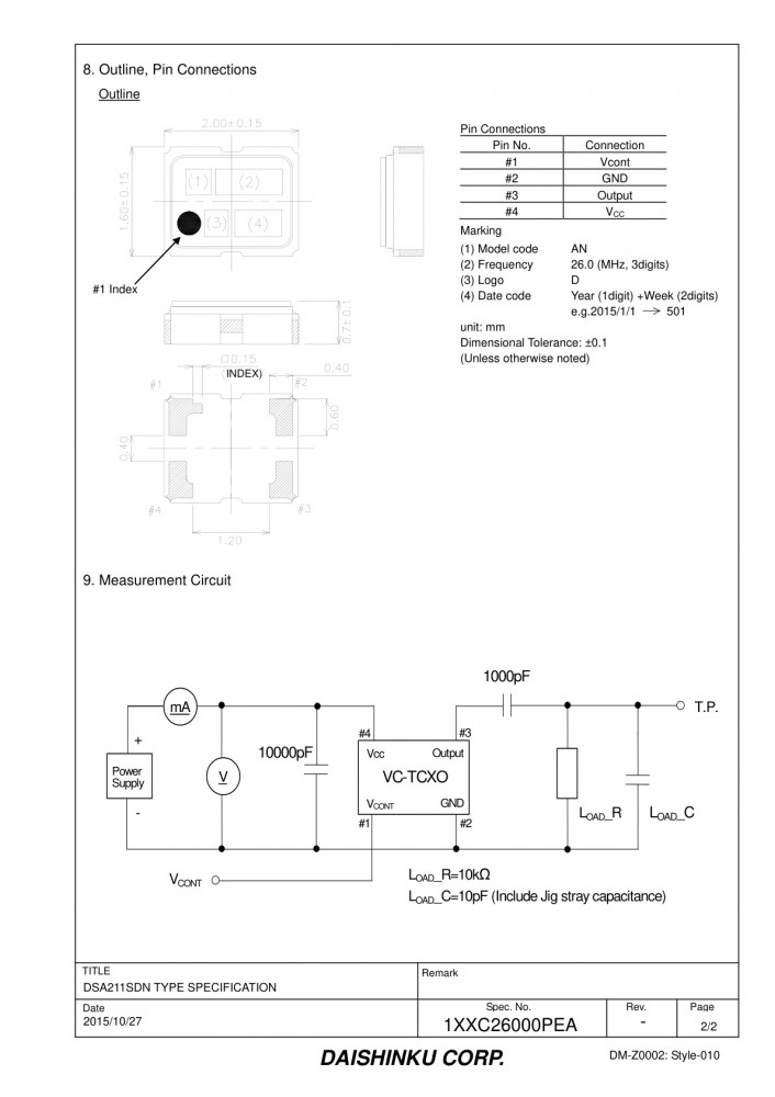 KDS DSA211SDN3 specification sheet page 2