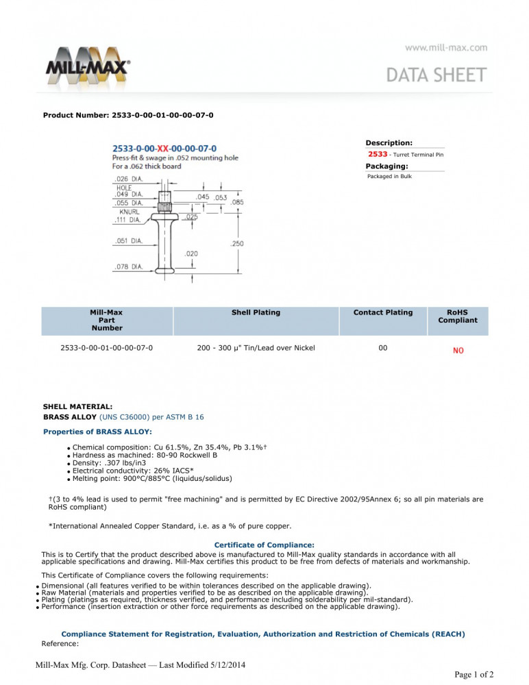 Mill-Max 2533-0-00-01-00-00-07-0 document page 1