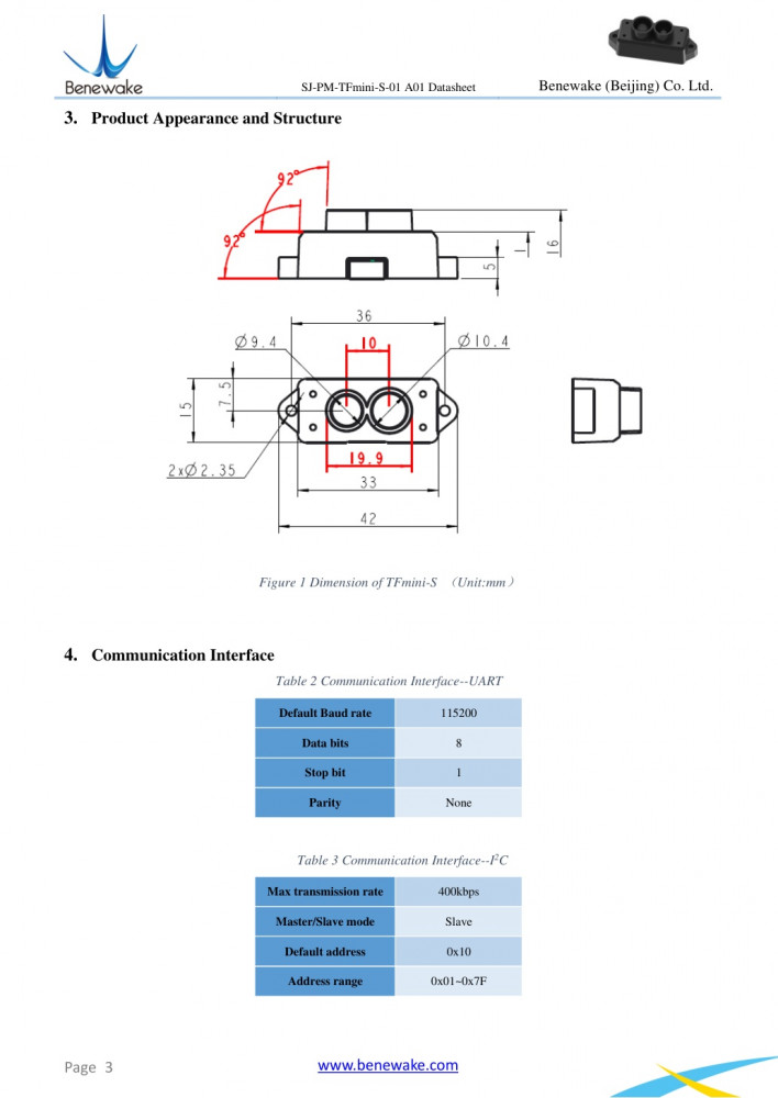 TFmini-S technical document page 3