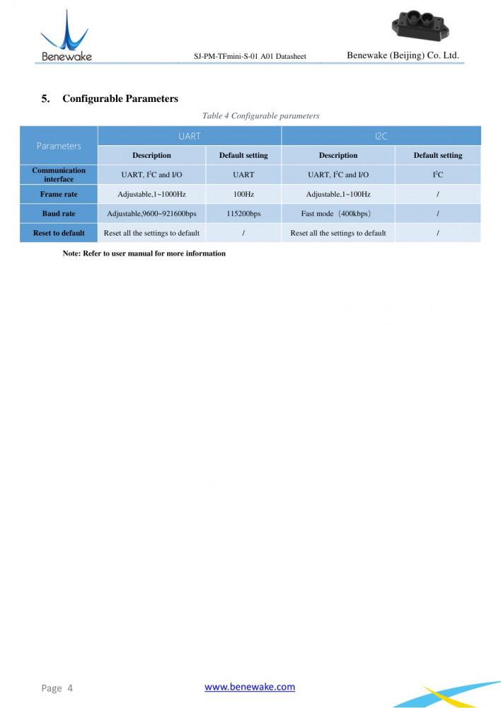 TFmini-S technical document page 4