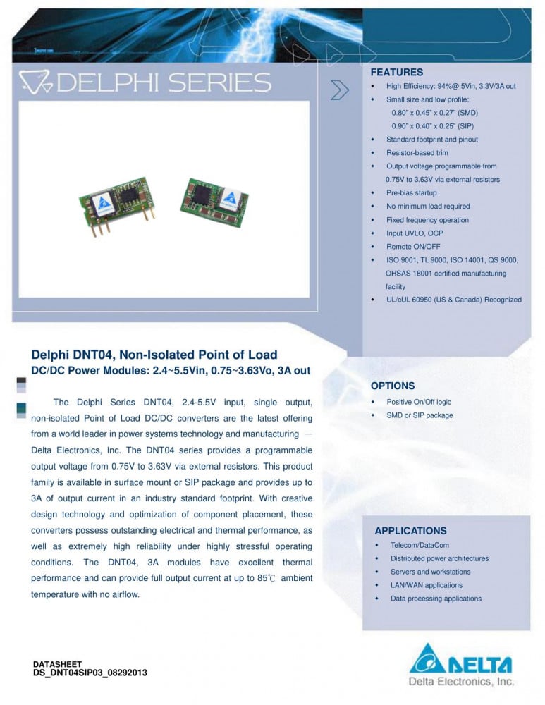 DELTA DNT04 datasheet page 1