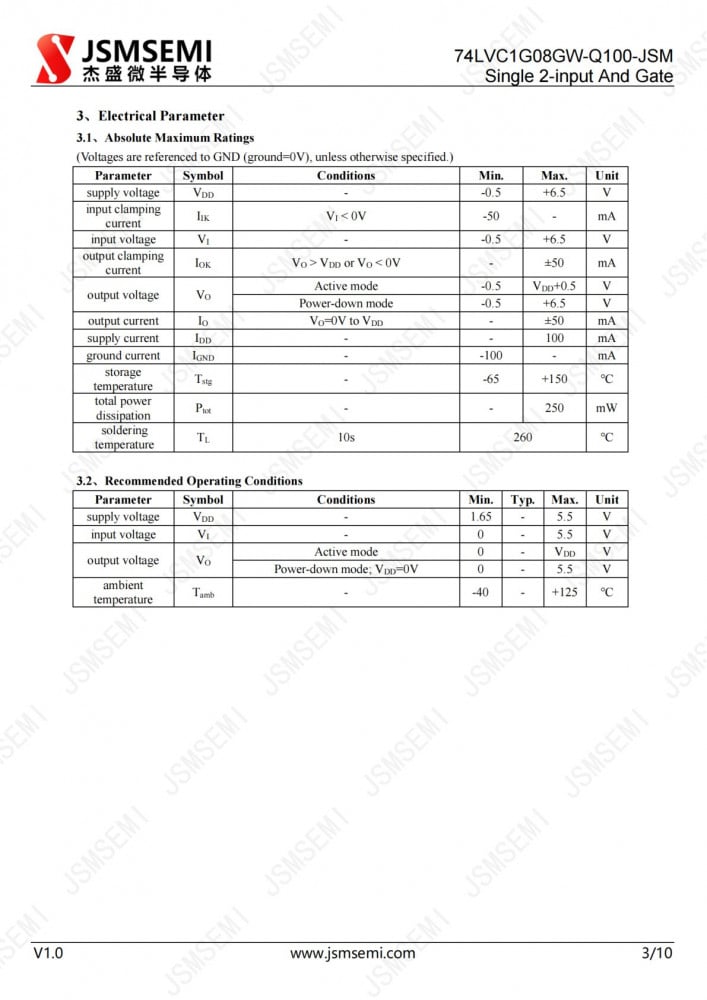 74LVC1G08GW-Q100-JSM datasheet page 3
