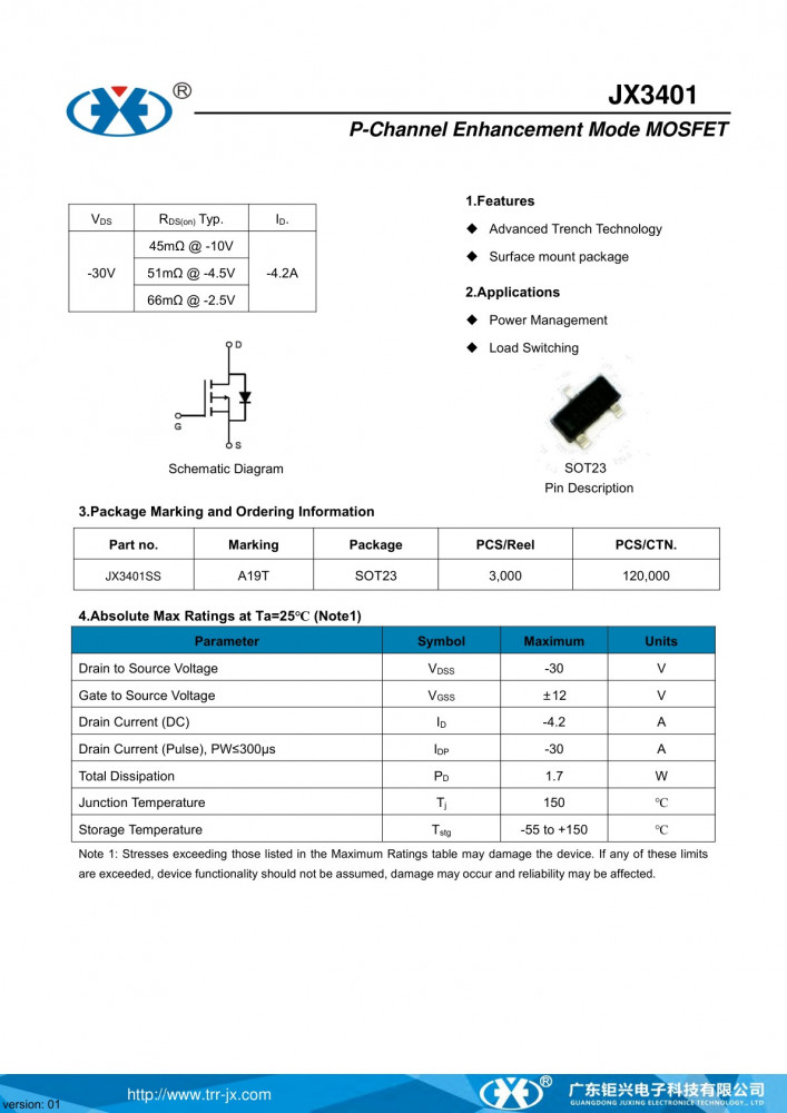 JX3401 datasheet page 1