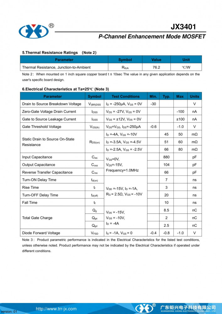 JX3401 datasheet page 2