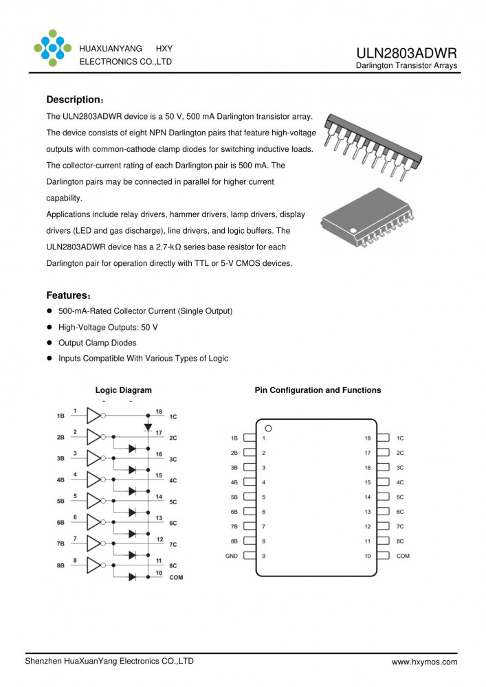 ULN2803ADWR-HXY datasheet page 1