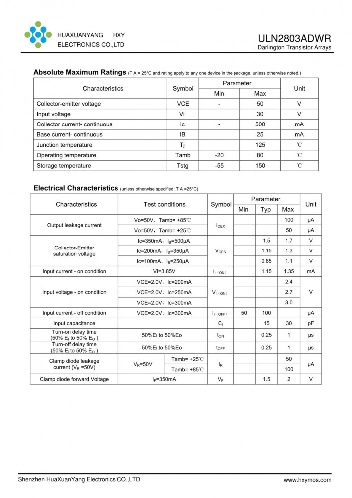 ULN2803ADWR-HXY datasheet page 2