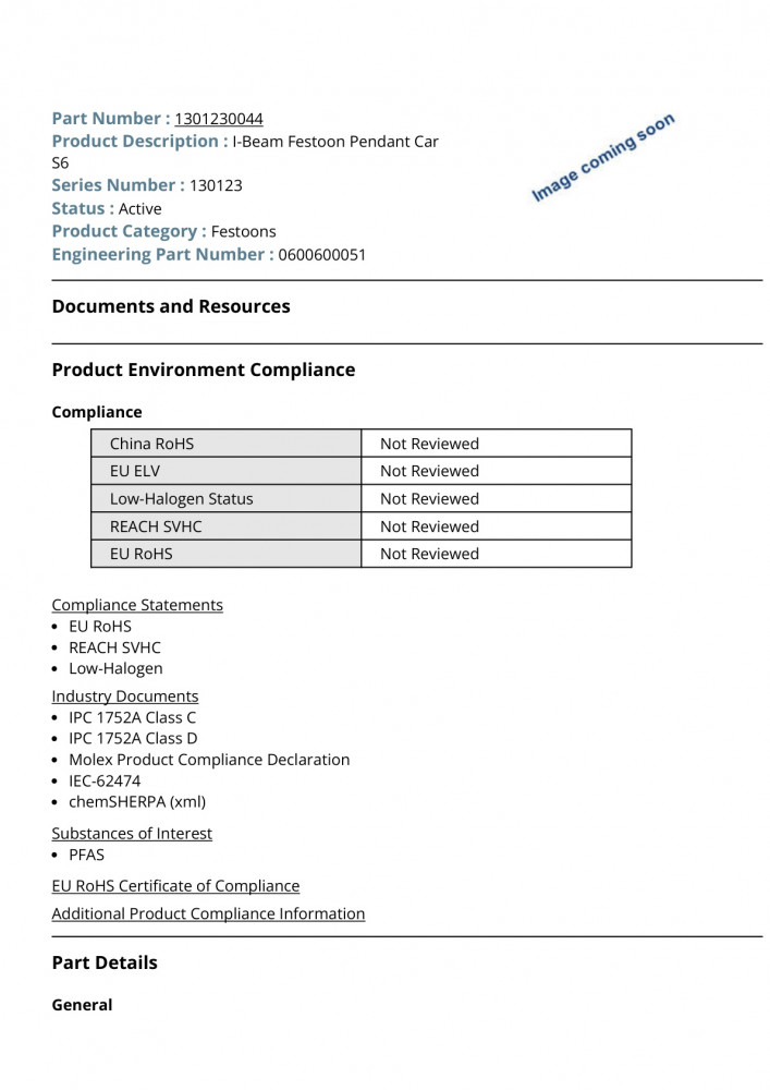 Product document image 1 for MOLEX 1301230044