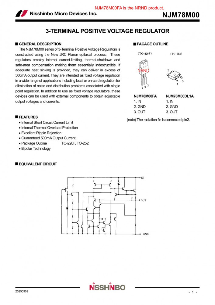 NJM78M00 datasheet page 1