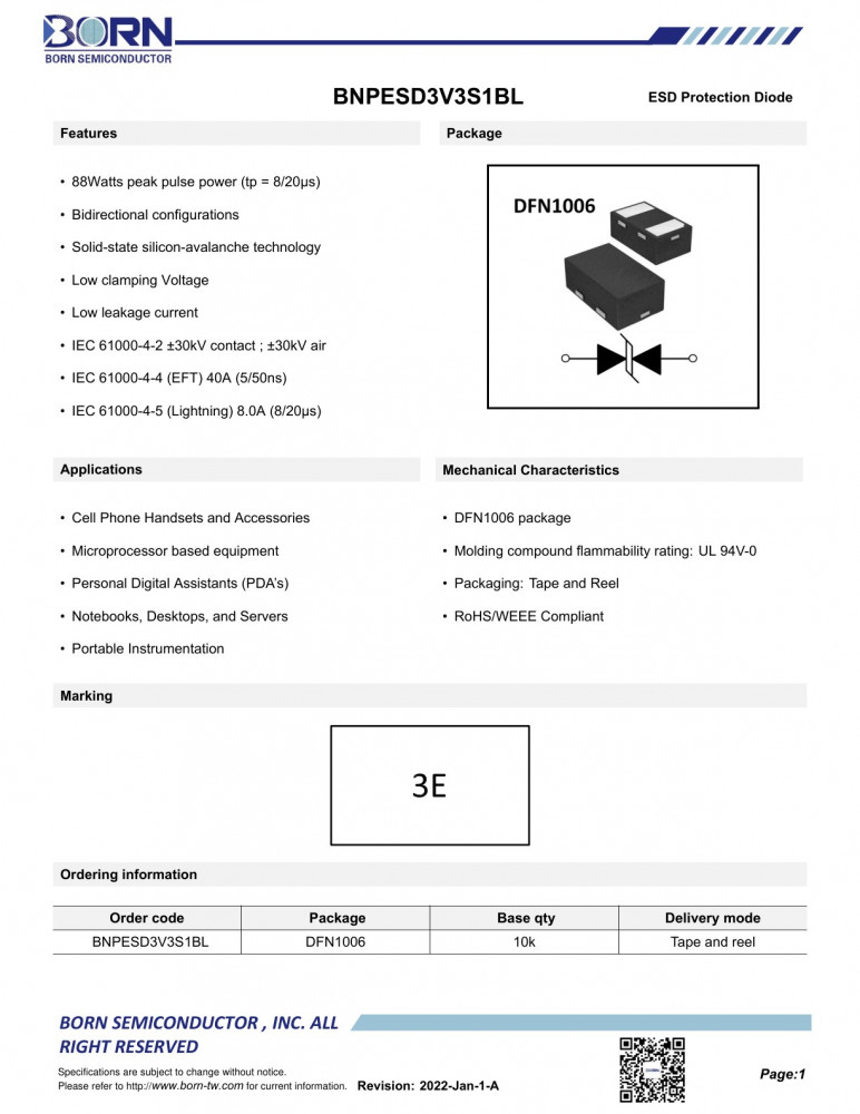 BNPESD3V3S1BL datasheet page 1