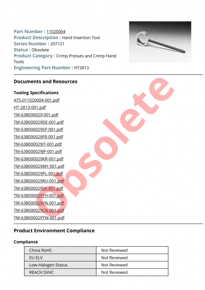 MOLEX insertion tool instruction sheet, page 1