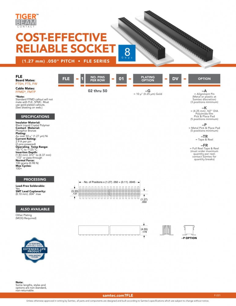 Samtec FLE series technical document preview