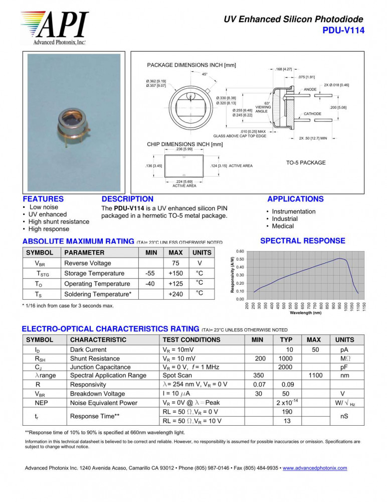 PDU-V114 technical datasheet page