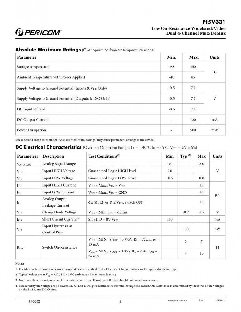 PI5V331QEX datasheet page 2