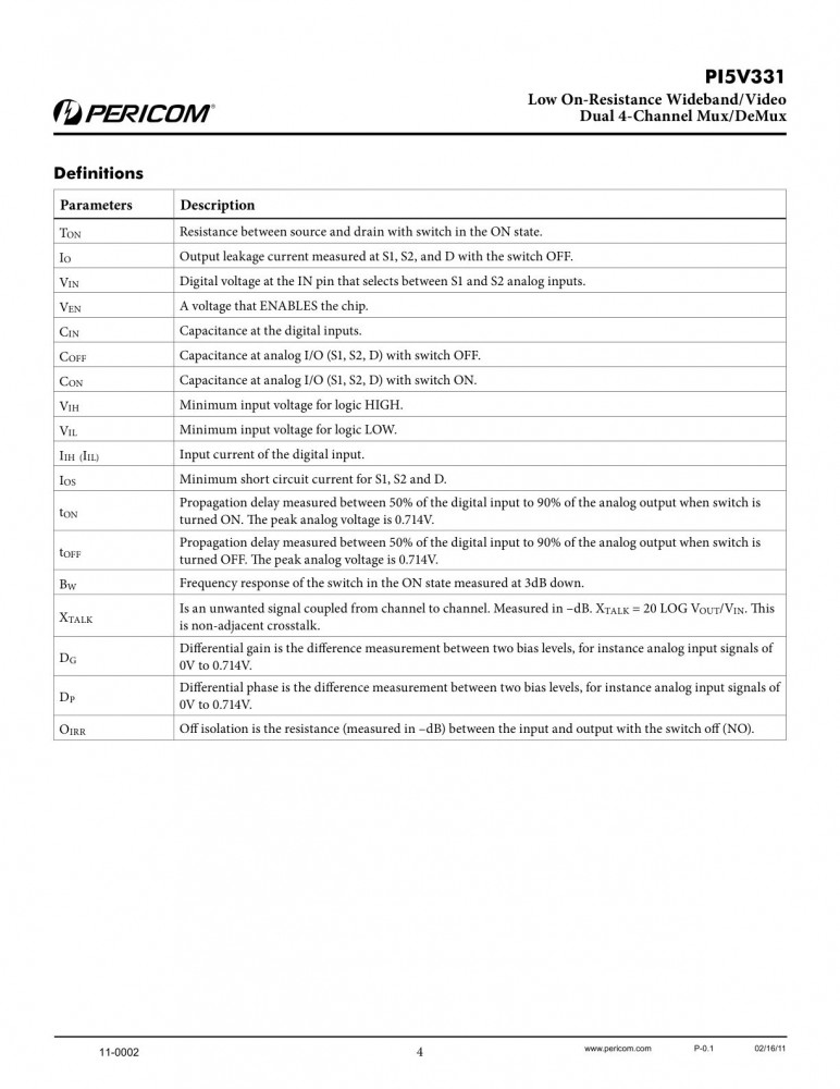 PI5V331QEX datasheet page 4