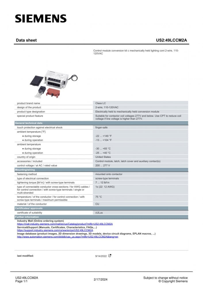 SIEMENS 49LCCM2A technical document preview