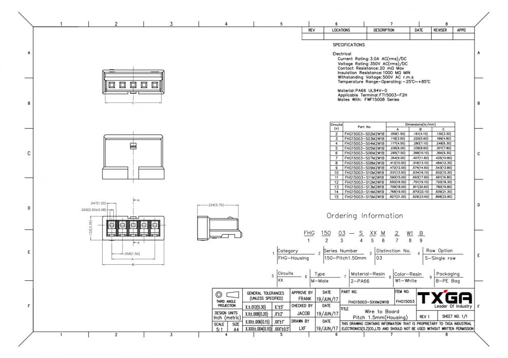TXGA FHG15003-S05M2W1B technical document preview