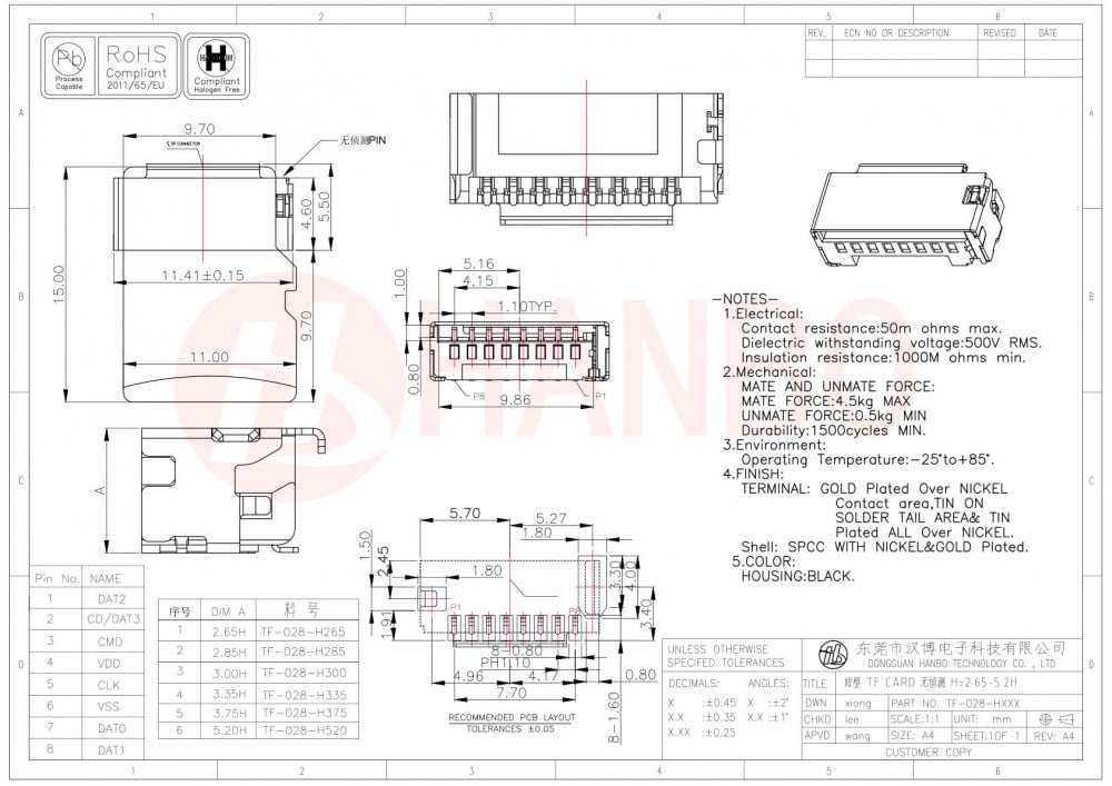Hanbo Electronic TF-028-H265 technical document