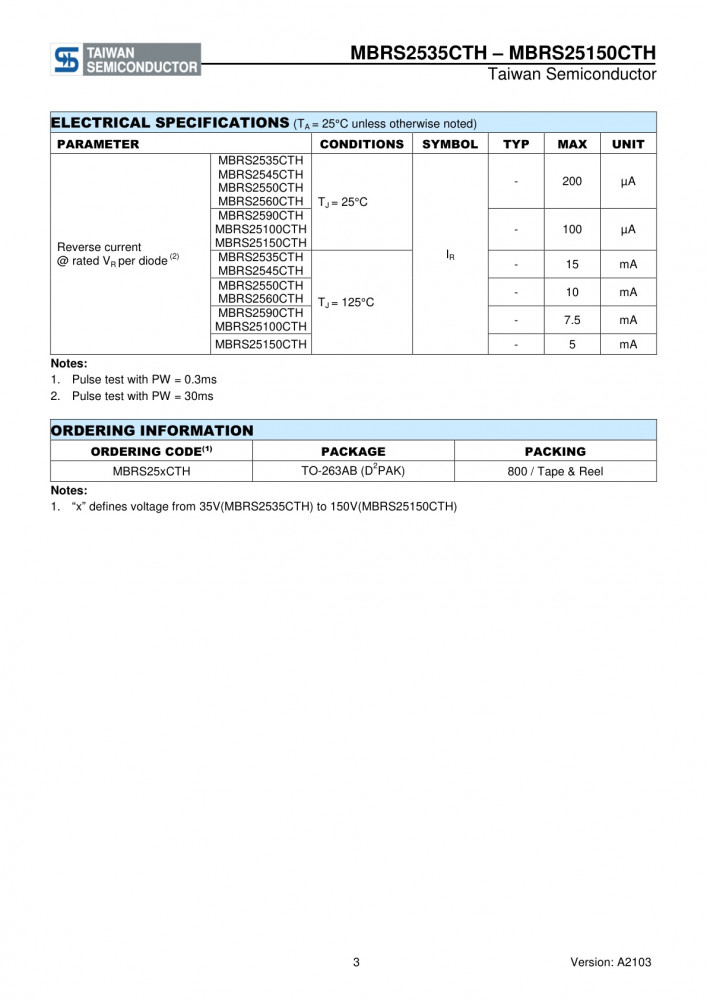 MBRS25150CTH datasheet page 3