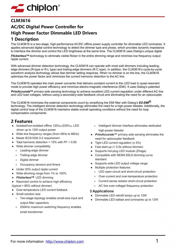 CLM3616 datasheet page 1