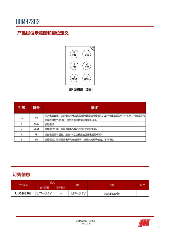 UDM92303 datasheet page 2