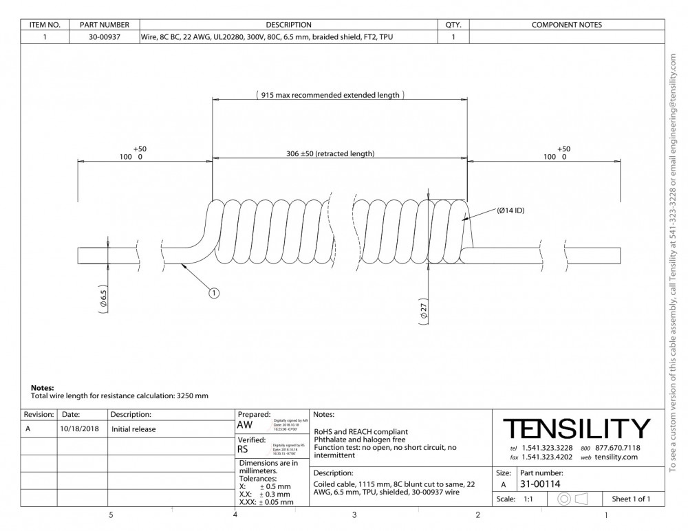 Technical drawing image associated with cable assembly 31-00114