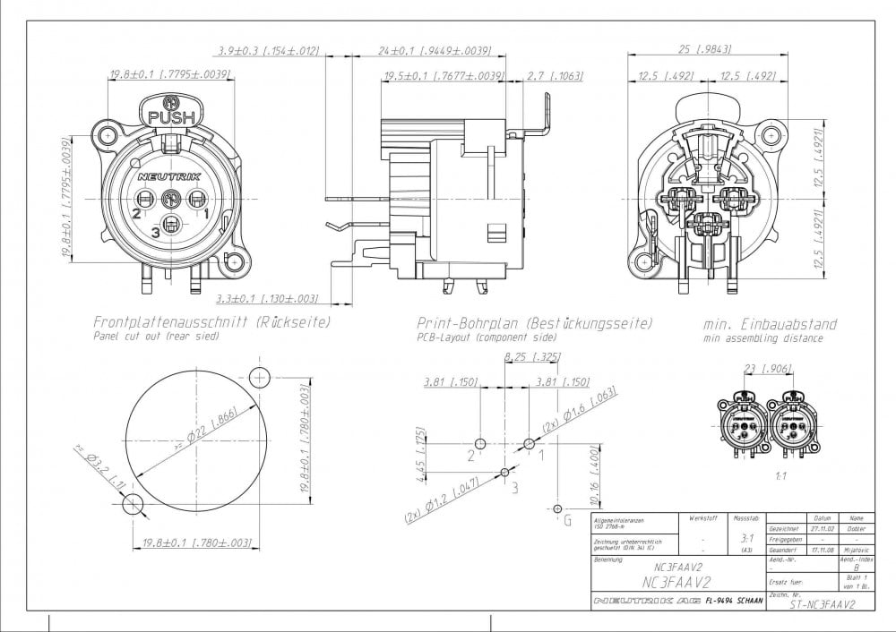 Neutrik NC3FAAV2 technical document page