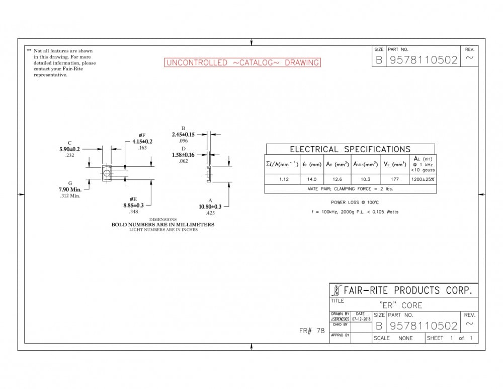 Fair-Rite 9578110502 catalog drawing
