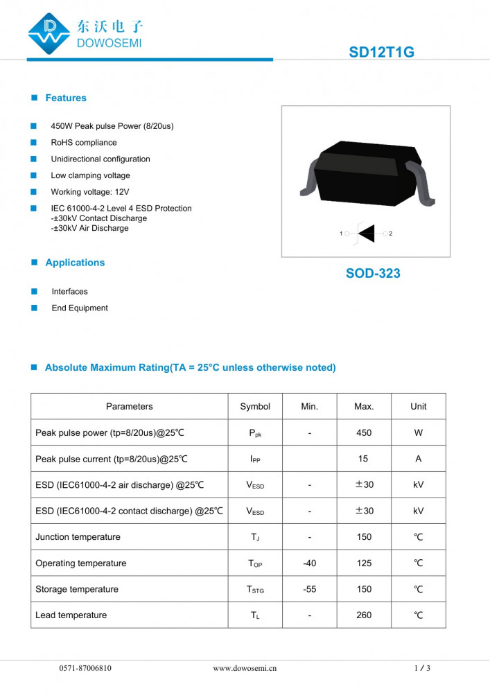 SD12T1G datasheet page 1