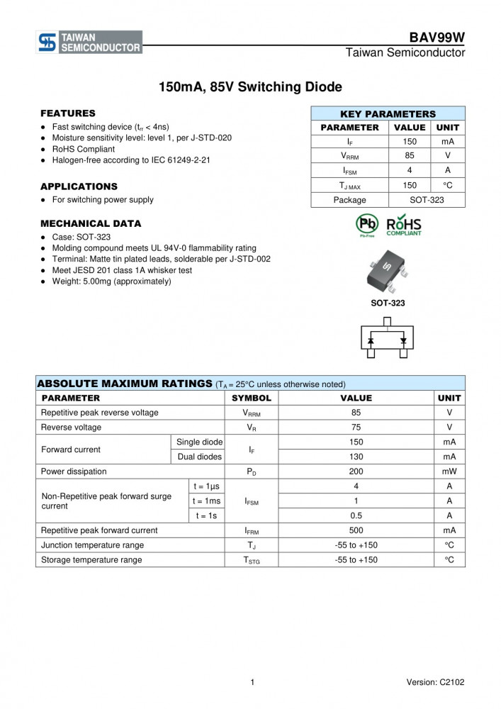 BAV99W datasheet page 1
