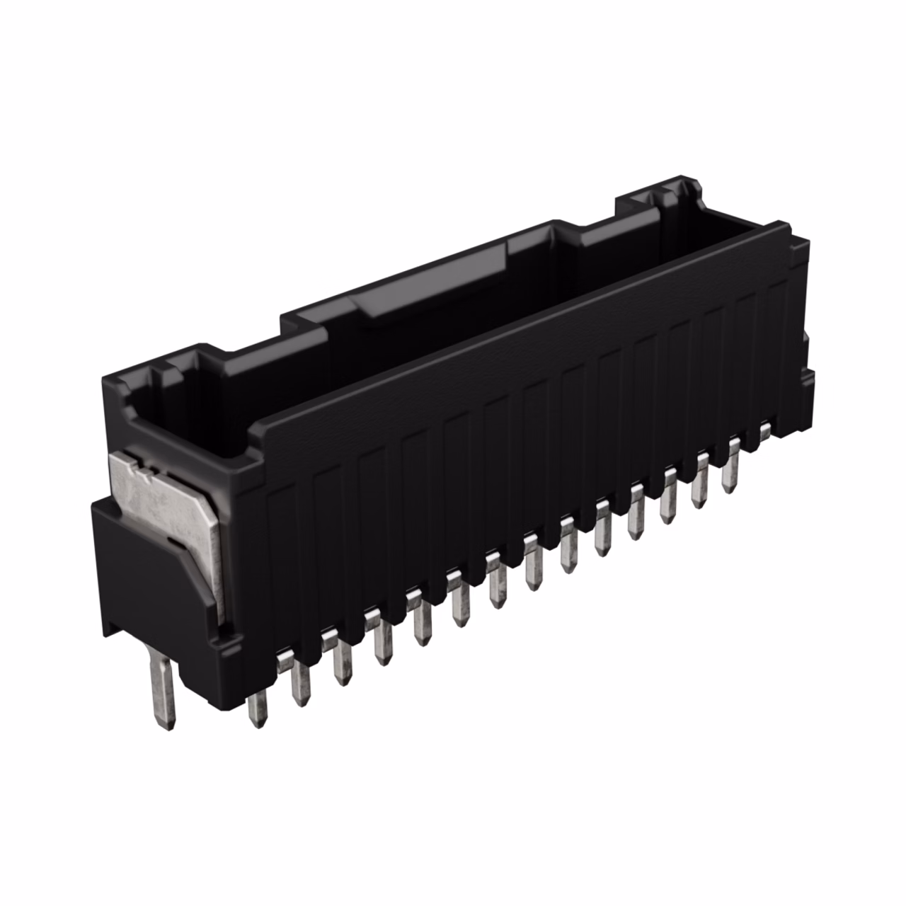 Micro-One Wire-to-Board Header, Vertical, 2.00mm Pitch, Single Row, Glow-Wire Capable, Through Hole, 4 Circuits, Tin-Bismuth Plating, Black, with Potting Capability