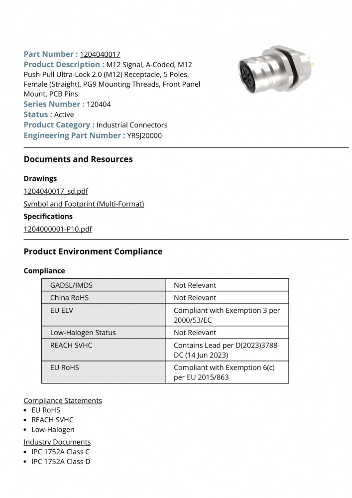 Molex product specification document page 1