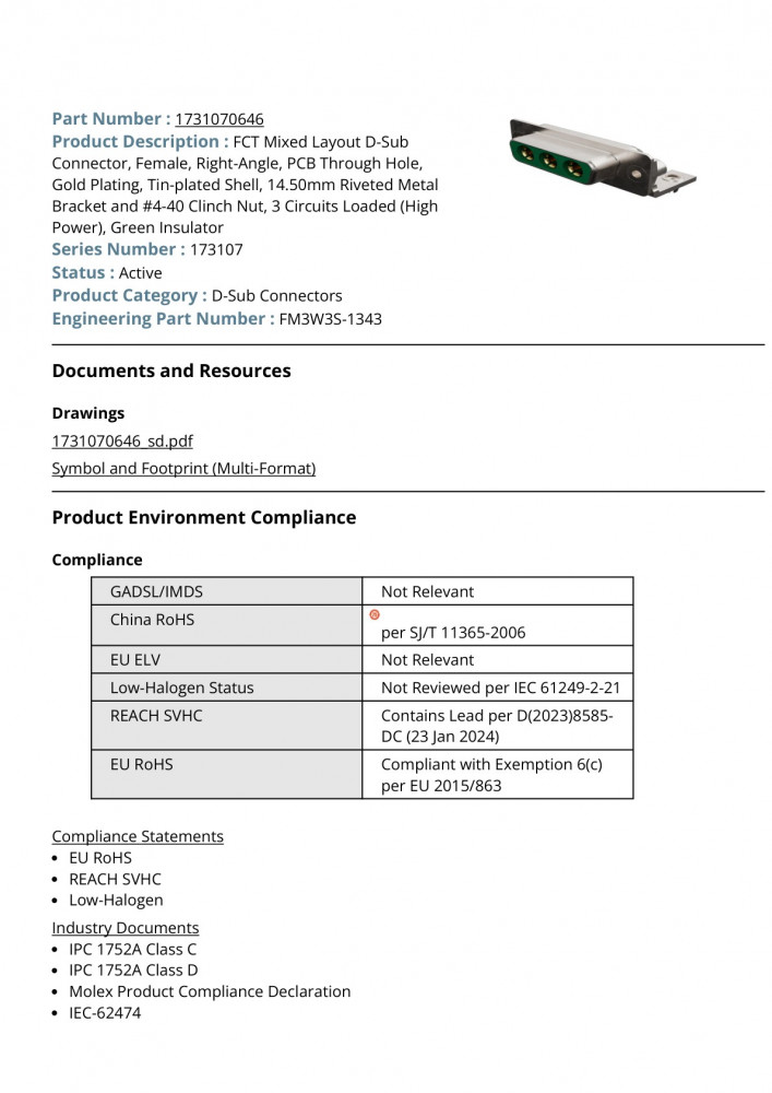 MOLEX 1731070646 technical drawing page 1
