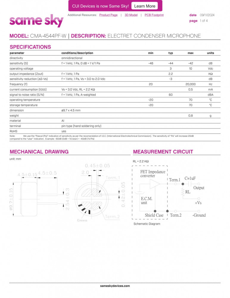 CMA-4544PF-W technical document page 1