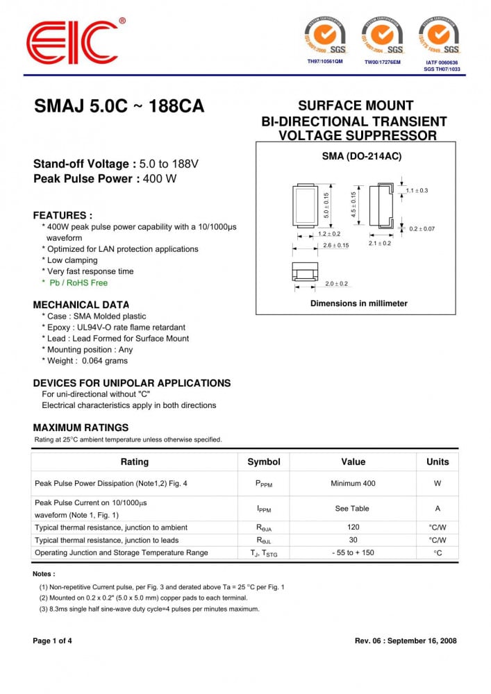 EIC SMAJ54CA datasheet page 1
