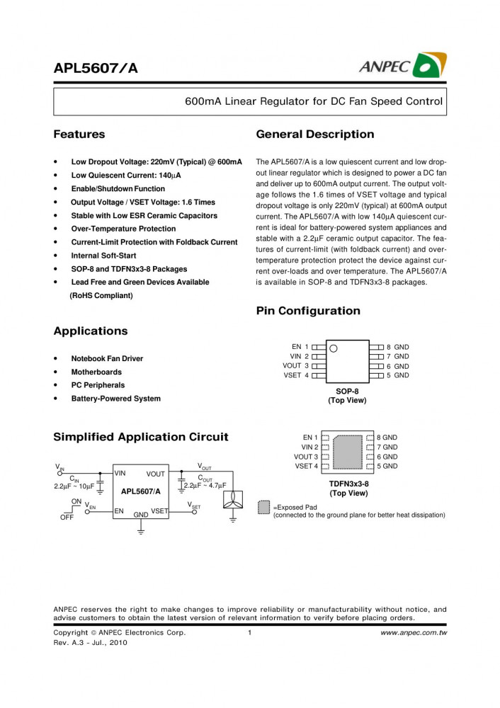 APL5607AKI-TRG datasheet page 1