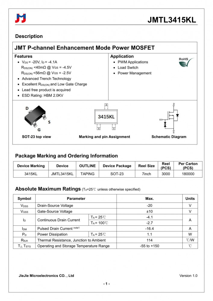 JMTL3415KL datasheet page 1