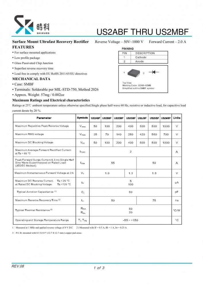 US2ABF datasheet page 1