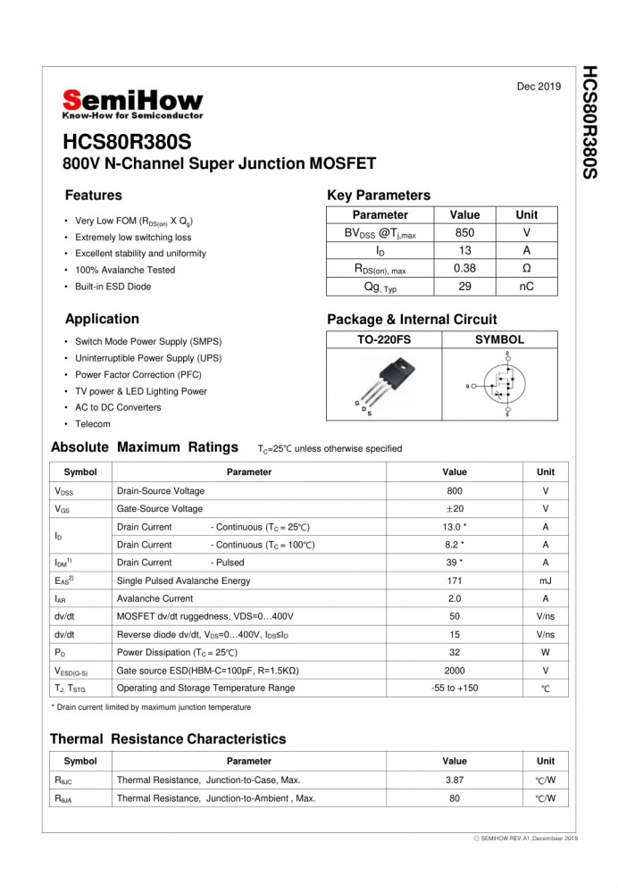 HCS80R380S datasheet page 1
